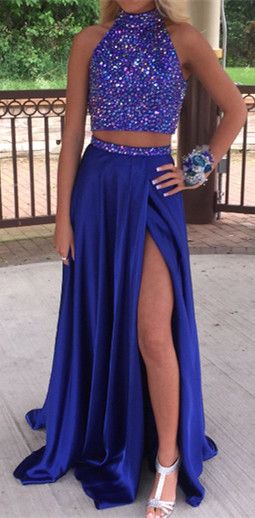 Royal Blue Two Pieces Beading Prom Dresses Sexy Prom Dress 2016 Sexy