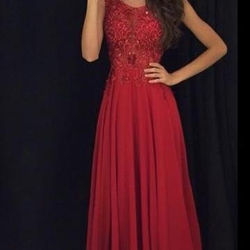 2016 Modest Red Long Prom Dresses Sleeveless Lace Appliques Beaded ...