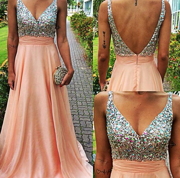 A-line Pink Backless V Neck Long Prom Dresses,off The Shoulder Open ...
