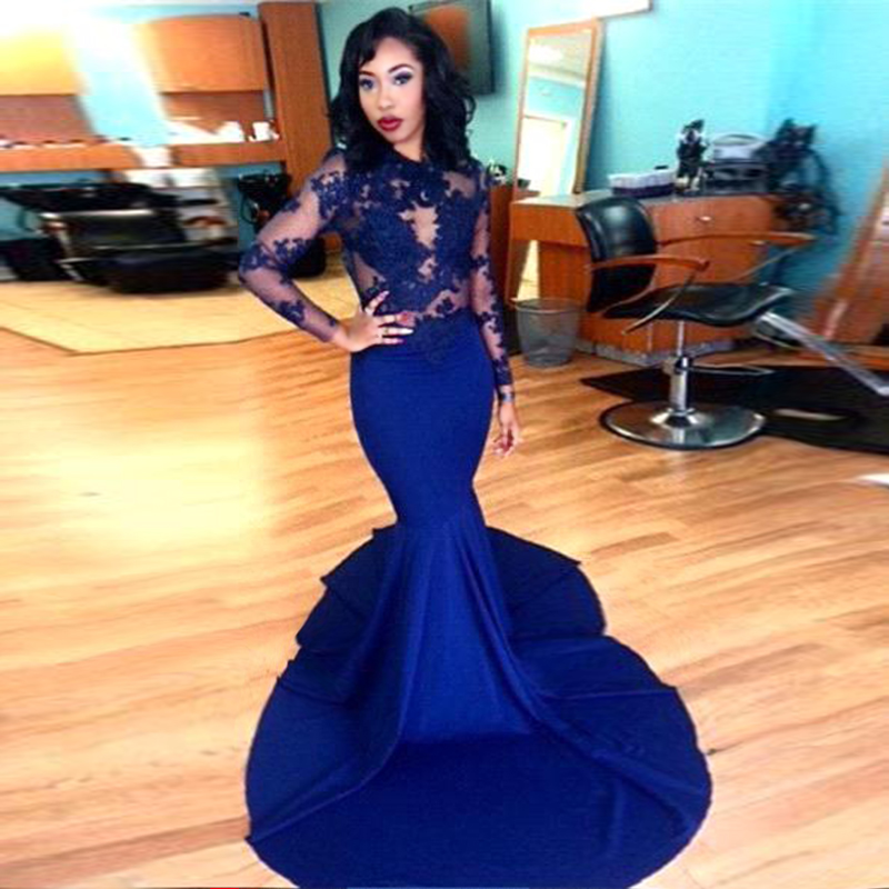 Charming Long Sleeve Prom Dress, 2016 Sheer O-neck Applique Long Prom ...