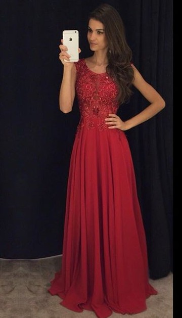 2016 Modest Red Long Prom Dresses Sleeveless Lace Appliques Beaded ...